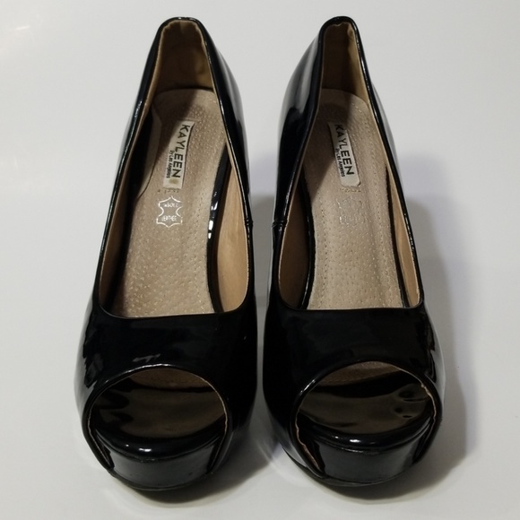KAYLEEN By Los Angeles | Shoes | Kayleen Black Patent Leather Peep Toe ...
